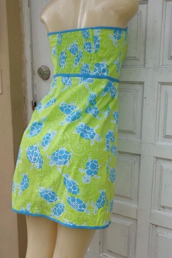 LILLY PULITZER GREENS COTTON TURTLES PRINT STRAPLESS … - Gem