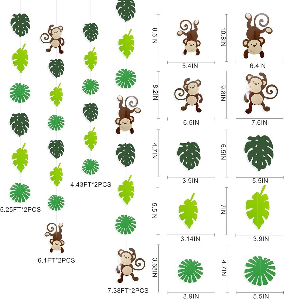 Monkey Palm Leaves Cutouts Garland Jungle Party Decorations Monkeys | eBay