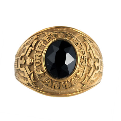 Vintage Black CZ Eagle US Army Ring Stainless Steel Veteran Ring Gold ...