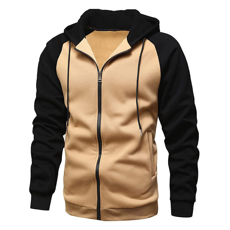 Sweatshirt Long Sleeve Winter Hooded Tops Coat Colorblock Zip Up Hoodie ...