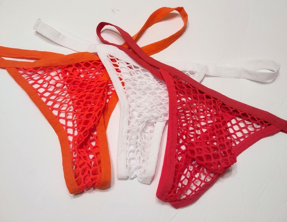 Men's Rio Thong G String Airy Cool Big Hole Spandex FISHNET Bright ...