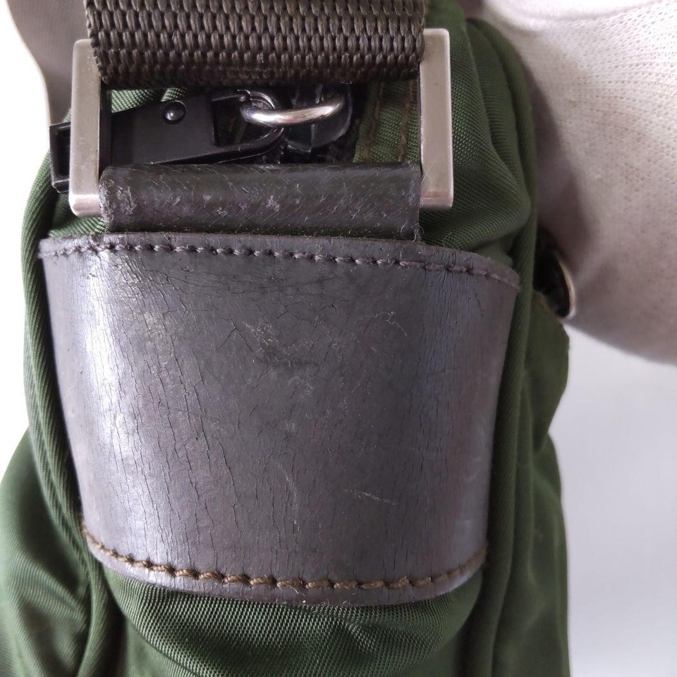 PRADA Triangle Logo Plate Shoulder Bag Khaki Nylon Authentic | eBay ...