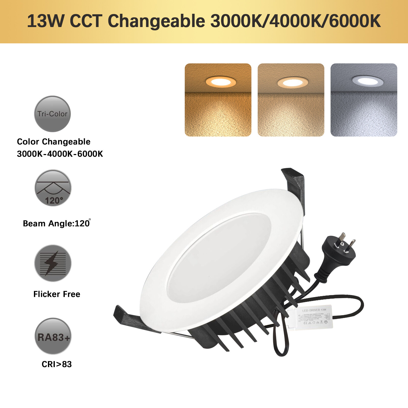 13W 90MM CUTOUT-LED DOWNLIGHT KIT-DIMMABLE & NON DIM-WARM / COOL/WHITE ...