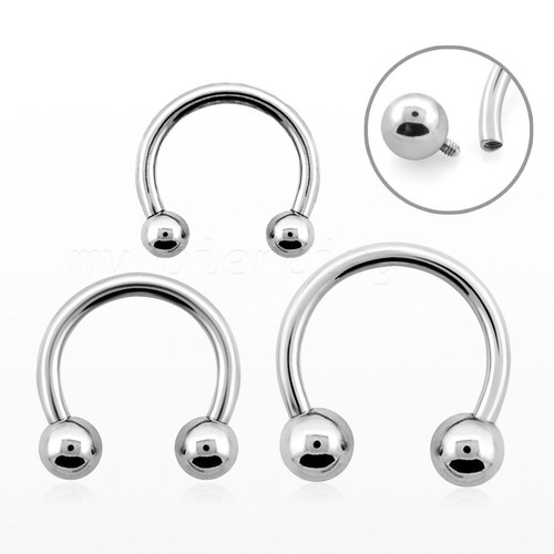 PAIR 14G Internally Threaded Steel Ball Horseshoe Circular Barbell Ears ...