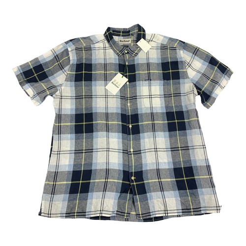 Barbour Mens Croft Plaid Summer Short Sleeve Button Down Shirt Blue XL ...