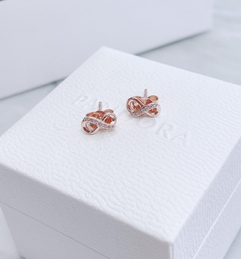 New PANDORA Rose Gold 925 Sparkling Infinity Stud Earrings 288820C01 ...