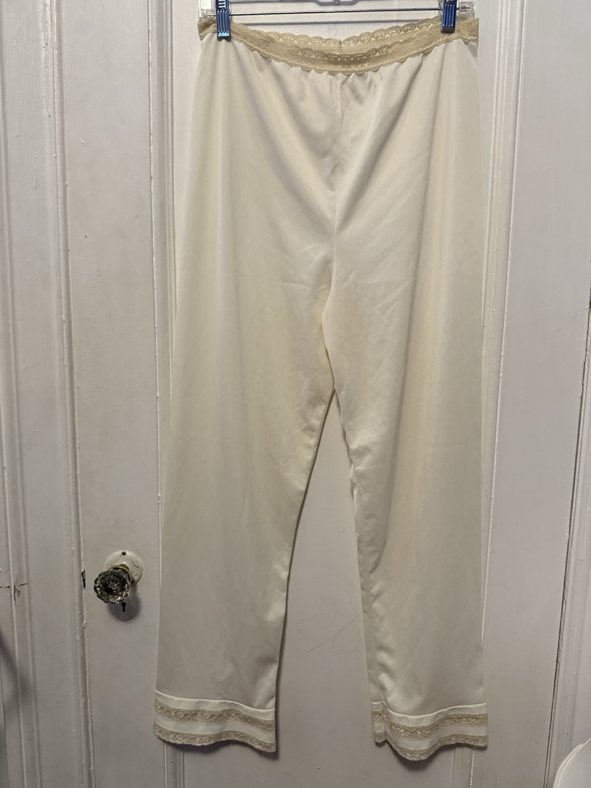 Vintage Nylon Slip Pants XL Ivory Lace Trim Long Line… - Gem