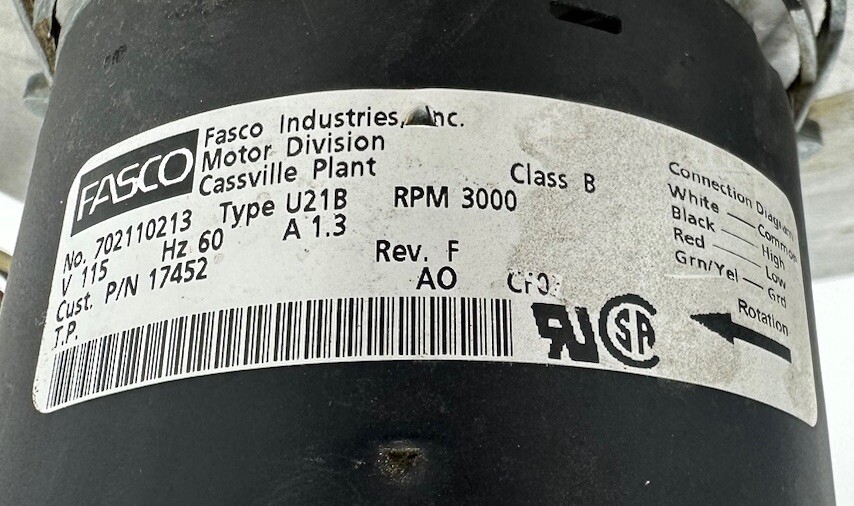 FASCO 702110213 U21B Draft Inducer Blower Motor Assembly 17452 115V ...