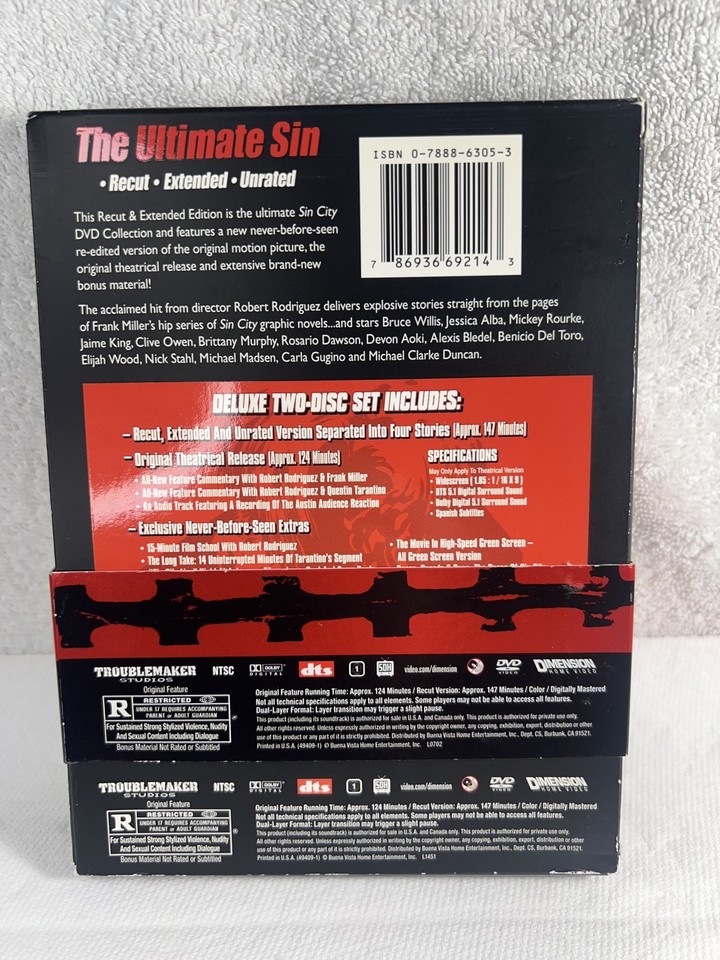 Sin City Recut Extended Unrated DVD Box Set 2-Disc W/ Frank Miller ...