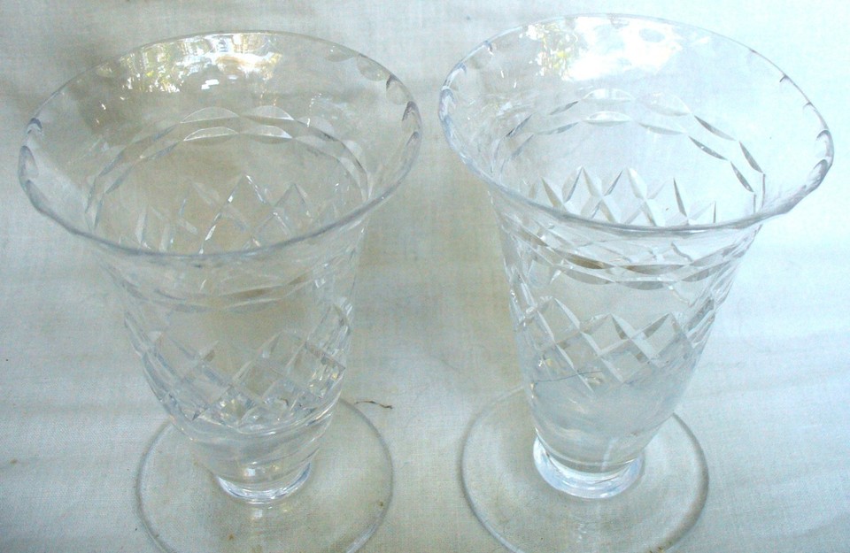 Two Vintage Webb Corbett Style Crystal Vases Diamond Pattern | eBay