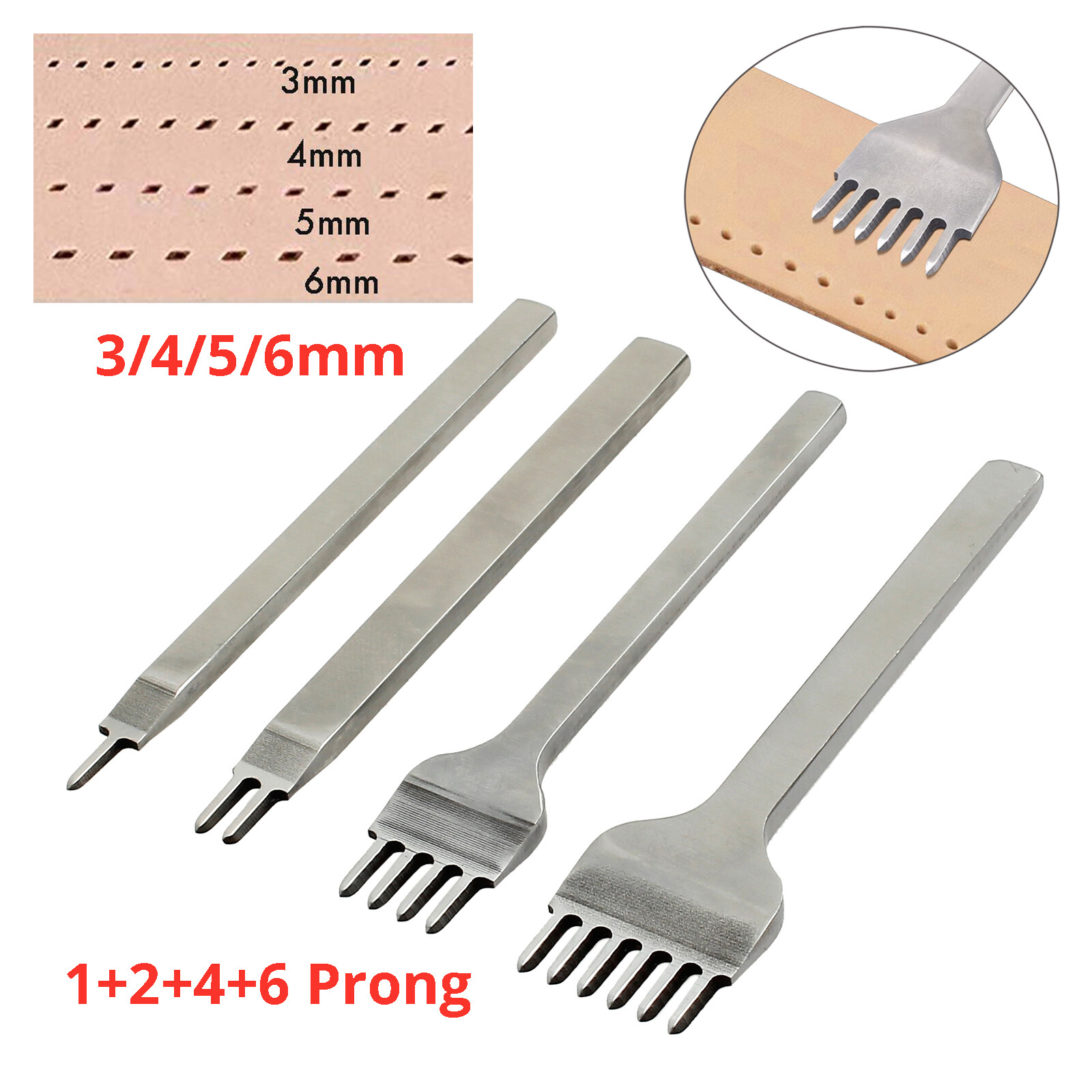3/4/5/6mm 1+2+4+6 Prong Leather Diamond Shape Chisel Hole Punches ...