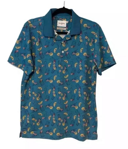Goodfellow Golf Polo Shirt Teal Cocktail Drink Print Beach Bottoms Up ...