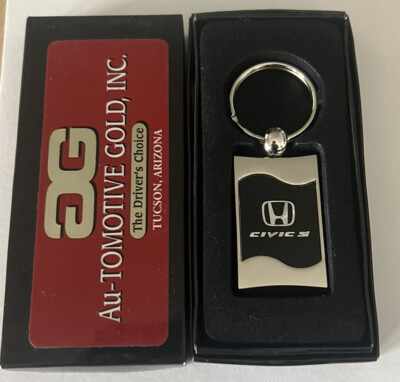 Honda Civic SI Rectangle Wave Key Fob Ring Keychain Silver & Black | eBay