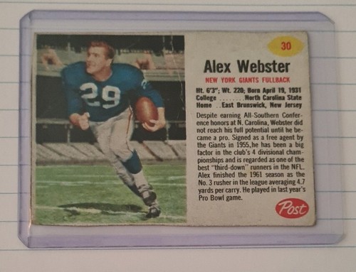 1962 Post #30 Alex Webster Giants Football Card | eBay