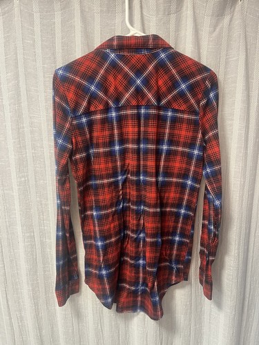 Derek Heart Shirt Women's Medium Red Plaid Long Sleeve Roll Tab Flannel ...