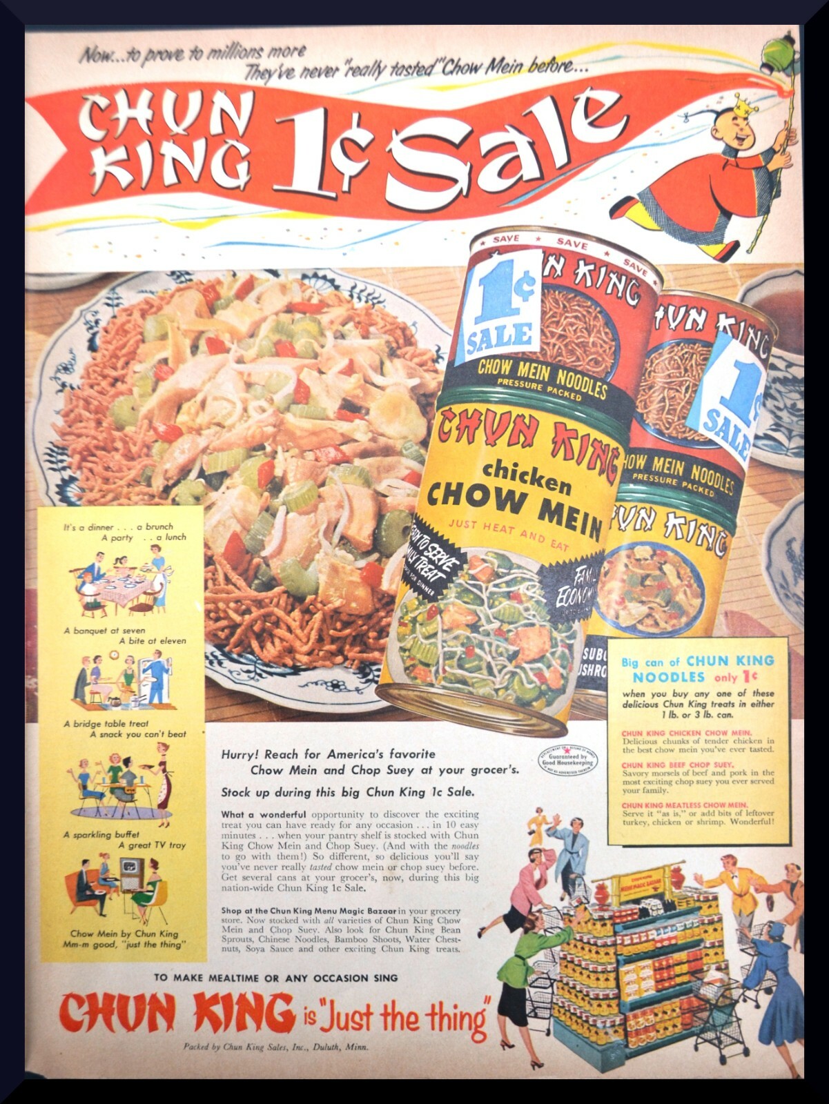 1953 Chun King Chow Mein PRINT AD One Cent America's Favorite at Your ...