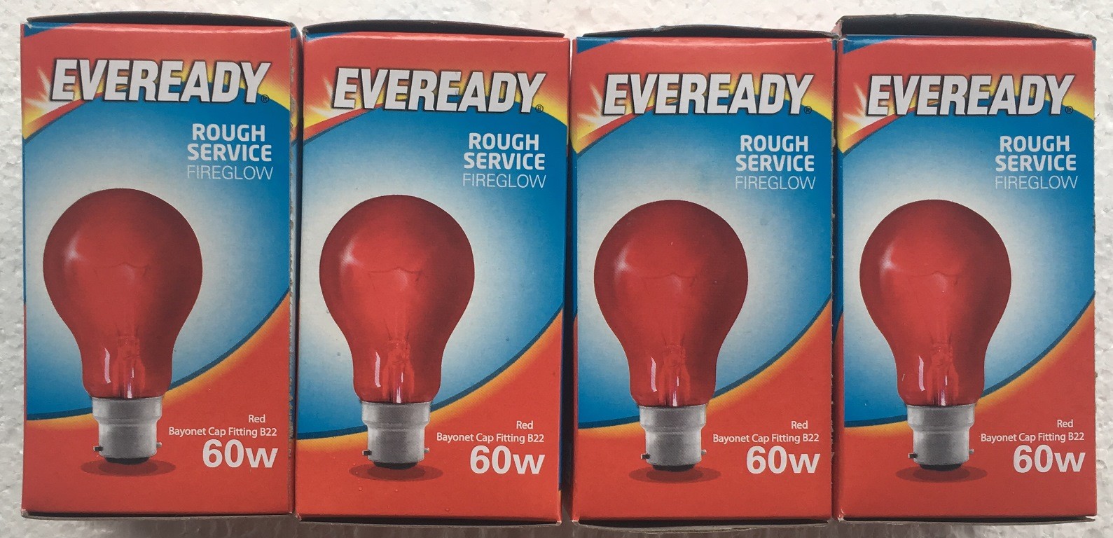 4 x Fireglow 60W BC B22 Eveready 60 Watt Red fire glow GLS (G3 ...