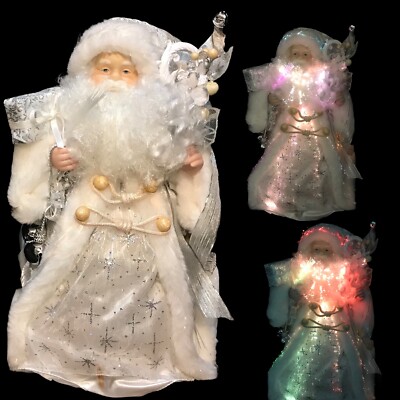 VTG Fiber Optic Santa Figurine Color Changing White Coat Santa’s ...