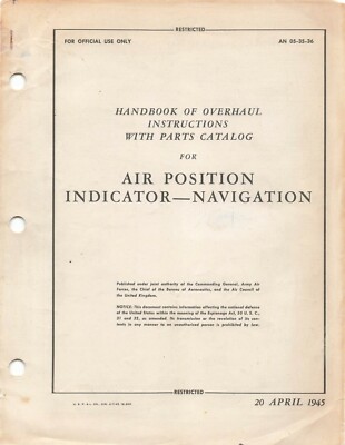 Air Position Indicator-Navigation 1945 Overhaul Inst's W/Parts Flight ...