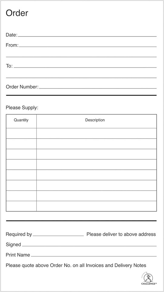 Challenge 210 x 130 mm Duplicate Order Book, Carbonless, 100 Pages, Set ...