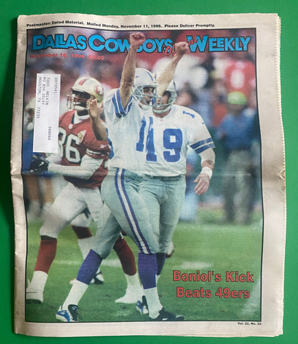 DALLAS COWBOYS WEEKLY-NOV 11 1996-BONIOL'S KICK 49ER-CHEERLEADERS ...