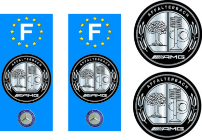 2 adhésifs MERCEDES AMG pour plaque d'immatriculation + 2 logos AMG ...