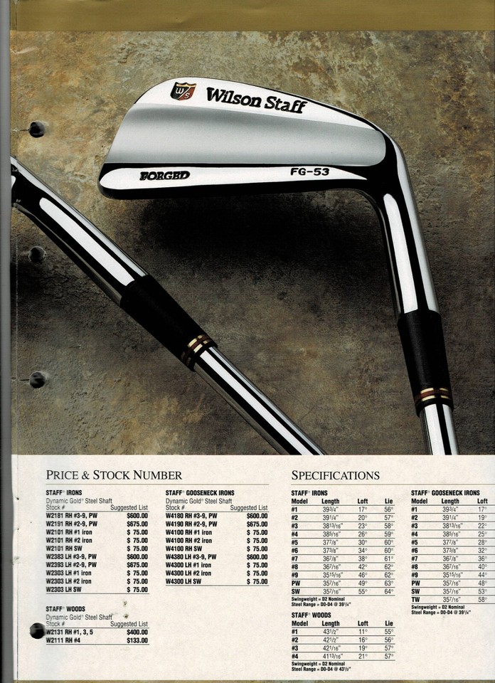 g7 NOS Unhit 1990's (?) Wilson Staff Gooseneck 3-PW Graphite Shaft RH-R ...