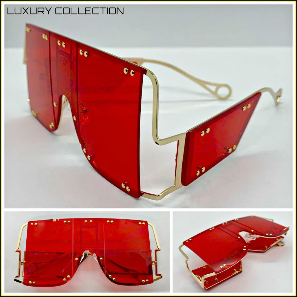 OVERSIZE Contemporary Modern SHIELD Style SUNGLASSES Gold Fashion Frame ...