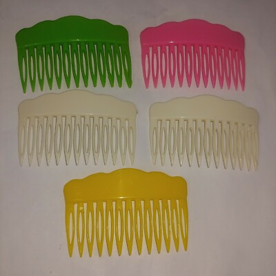 Vintage 80s Hair Combs Lot of 5 Plastic White Pink Yellow Green 3.25"x2 ...