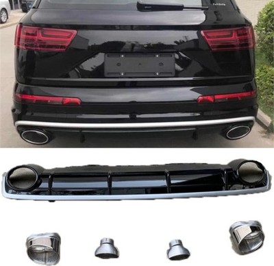 For Audi 2016-2019 Q7 RSQ7 Black+Silver Rear Bumper Lower Diffuser&Tail ...
