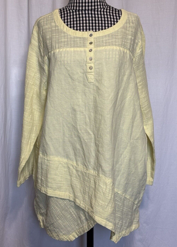 Soft Surroundings Yellow Linen Tunic Top Lagenlook 1/4 button Size ...