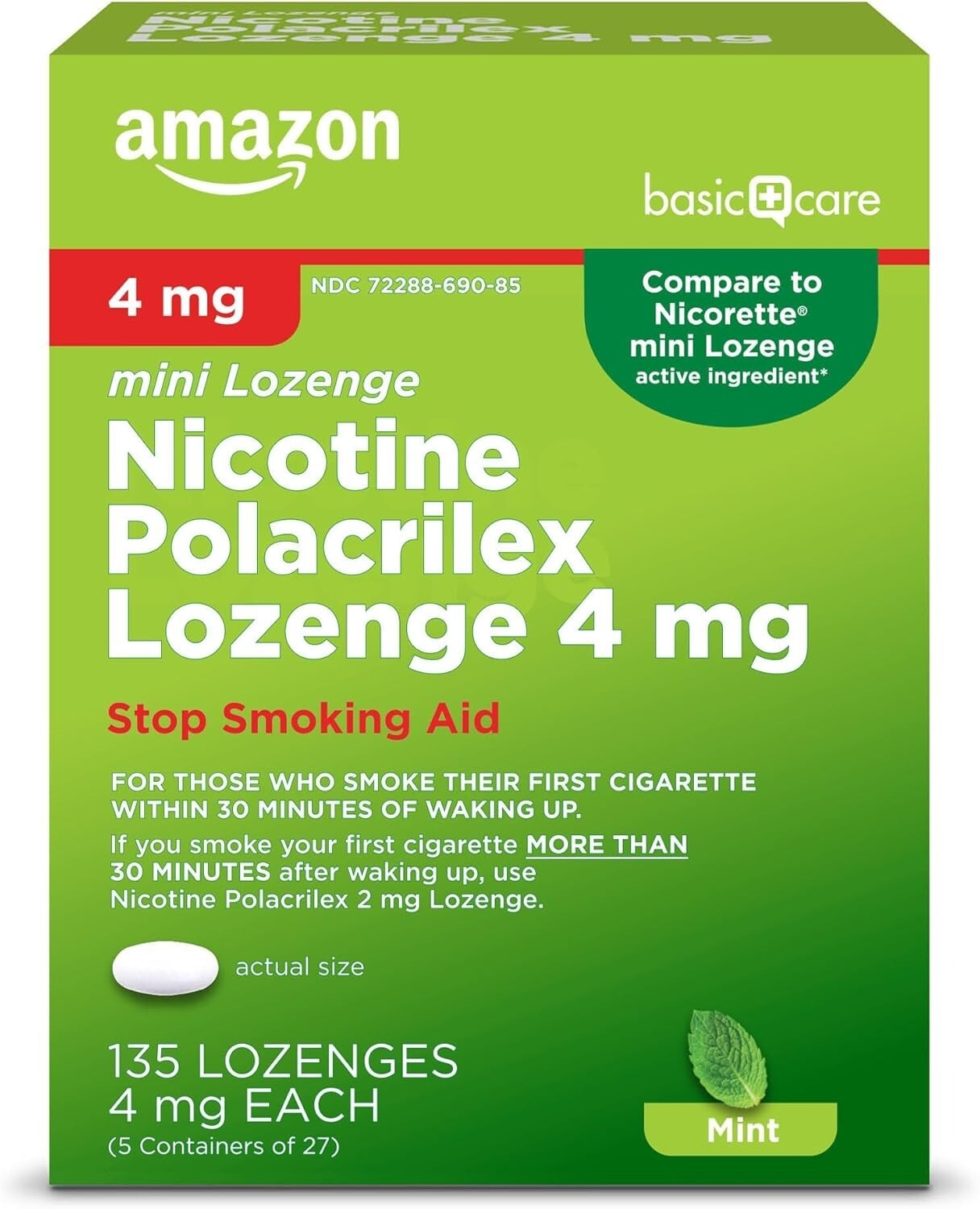 Amazon Basic Care Nicotine Polacrilex Mini Lozenge 4mg 135 Lozenges ...