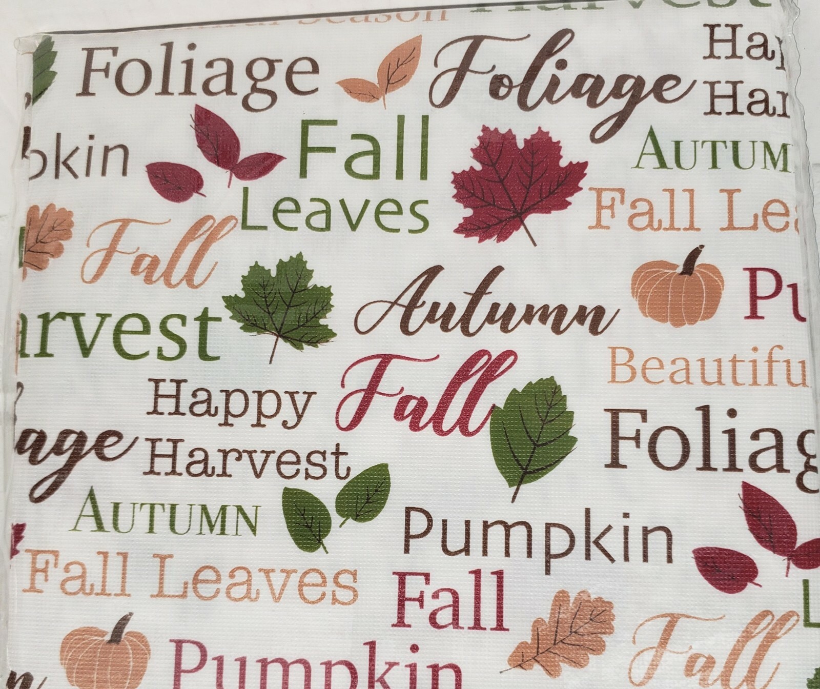 Peva Flannel Back Tablecloth,60" Round, FALL & HARVEST WORDS ON WHITE ...