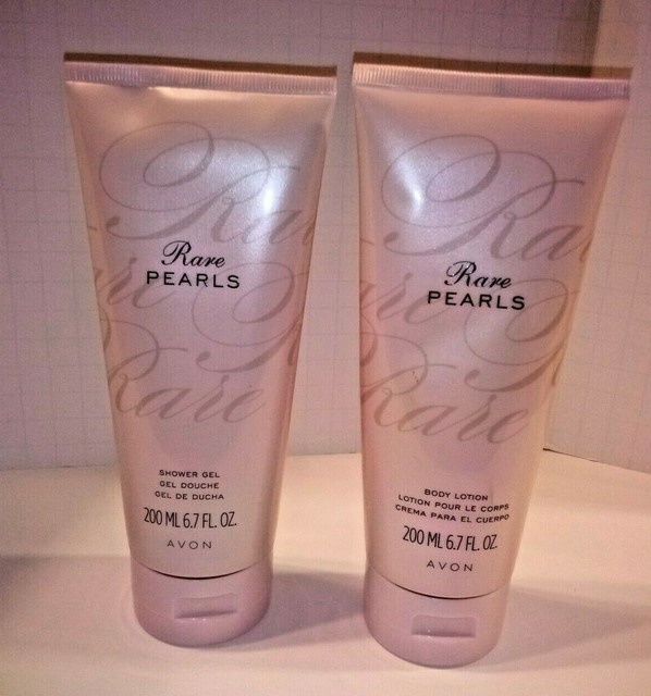 RARE Pearls by Avon 2pc Scented Bath Set Body Powder Pearlized Shower ...