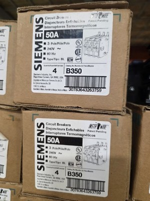 Siemens B350 50amp 3pole circuit breaker rated type BL NEW! | eBay