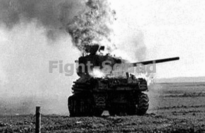 WW2 Picture Photo Sherman Tank on fire after hit by a Tiger German Tank ...