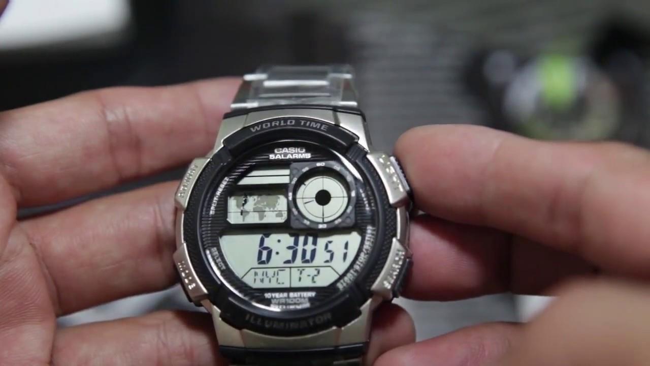 Casio AE-1000WD-1A World Time Digital Stainless Steel Men Sporty Watch ...