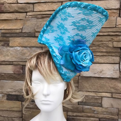 Blue dramatic Fascinator on headband.Handmade in NY. Derby Day,Oaks Day ...