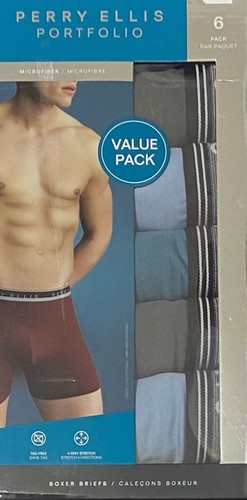 Perry Ellis Men's 6-Microfiber Boxer Briefs Medium (32-34) Black/Gray ...