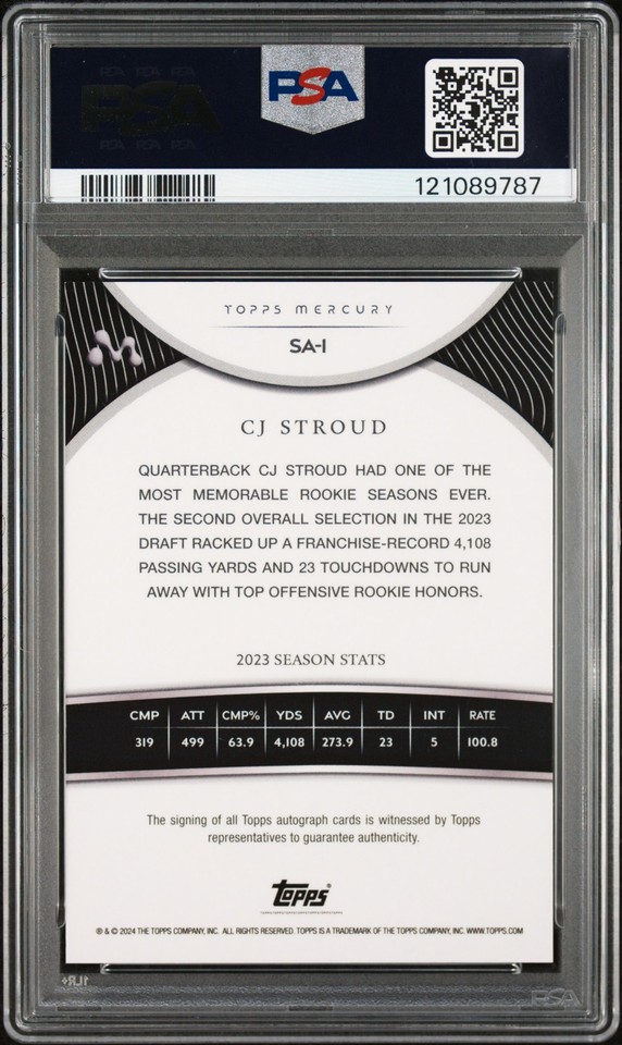 2024 TOPPS FINEST MERCURY STROUD AUTOS BLACK #SA1 CJ STROUD 4/10 PSA 10 ...
