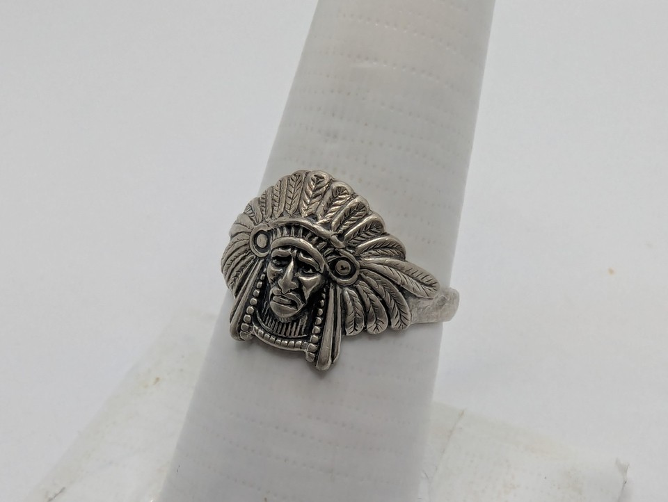 Vintage Native American Indian Chief Head Sterling Silver 925 Ring Siz ...