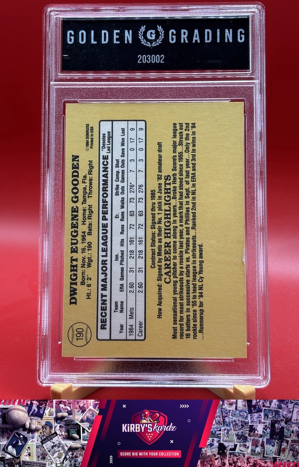 1985 Donruss #190 Dwight Gooden Graded 8 RC | eBay