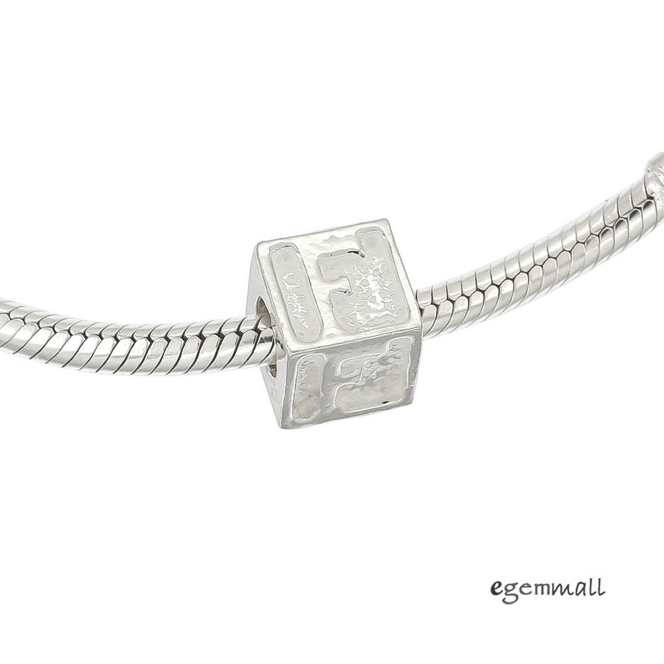 1 Sterling Silver Alphabet Initial Letter Cube Charm Bead Fit European ...