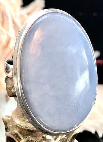 LARGE 1 1/4" Natural Angelite Gemstone Ring Oval .925 Sterling Silver ...
