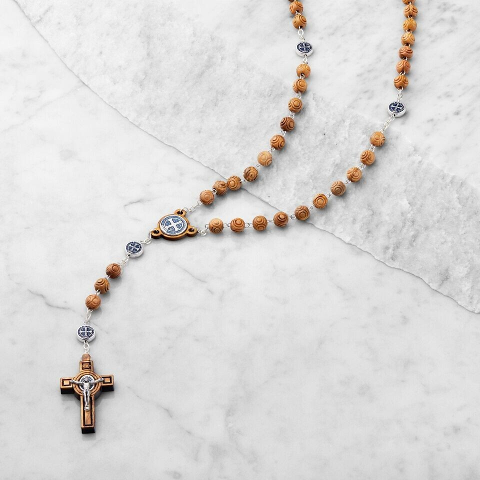 Rosary Beads Catholic Olive Wood Medal St Benedict Cross from Vatican ...