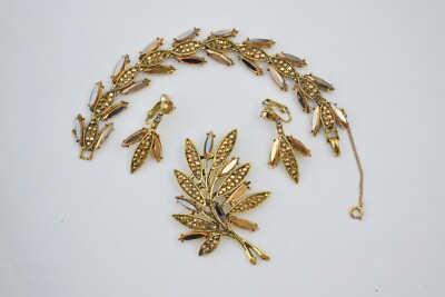 Vintage Hollycraft parure set bracelet/earrings/brooch aurum gold ...