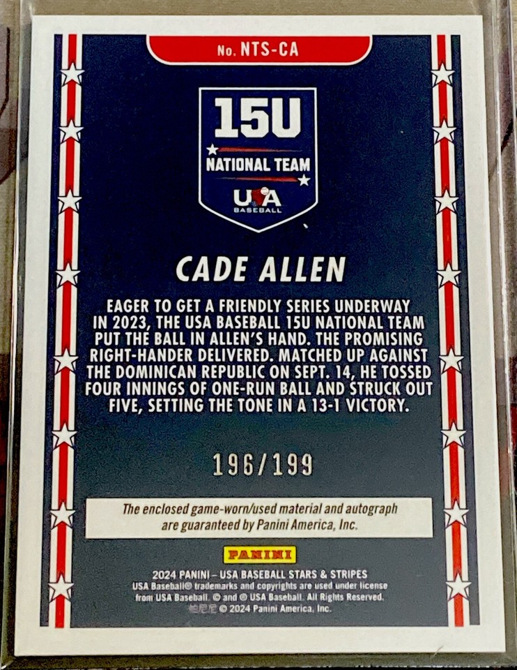 2024 Panini USA Baseball Stars & Stripes CADE ALLEN AUTO JERSEY/RELIC ...