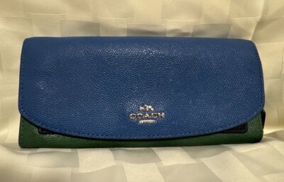 Coach Slim Continental Wallet Color Block Monogram Blue And Green ...