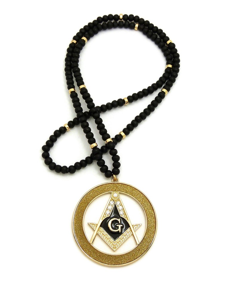 NEW FREEMASON MASONIC 2 TONE ROUND PENDANT 6mm/30" WOODEN BEAD CHAIN ...