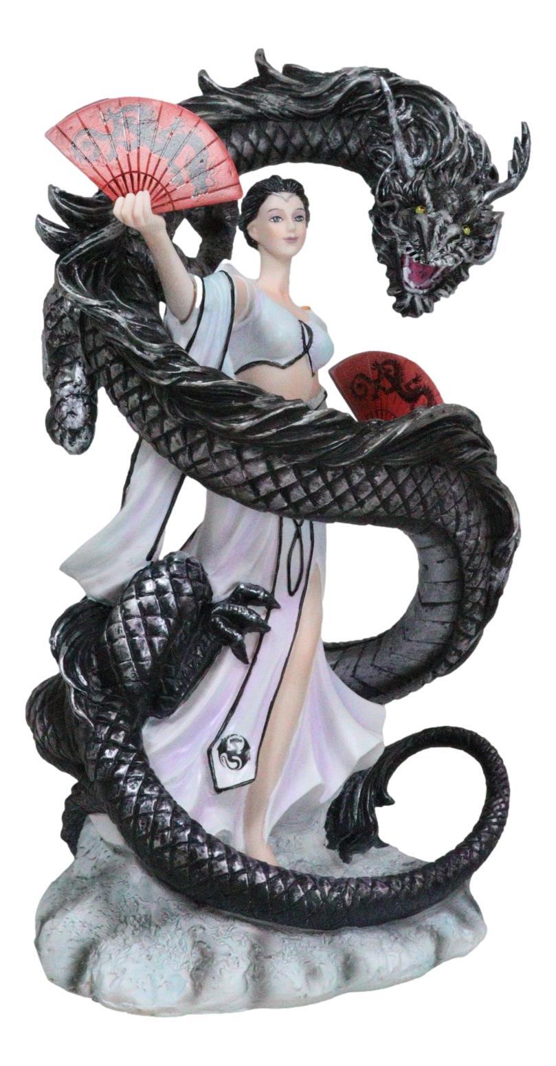 Legends Oriental Black Dragon King With Red Fans Geisha Dancer Fairy ...